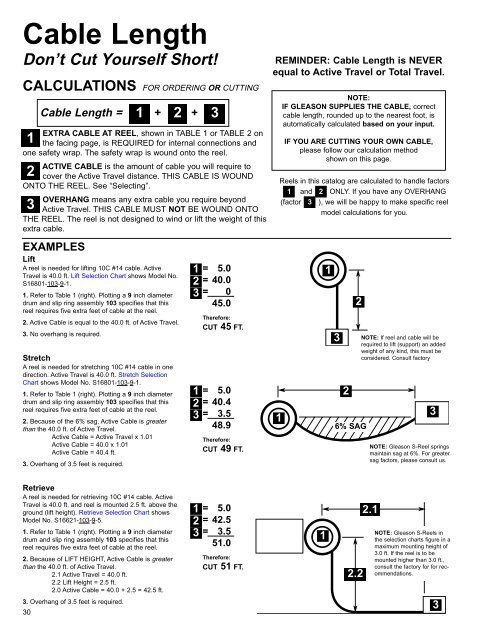 Cable Length/Cable Info sheets - Gleason Reel