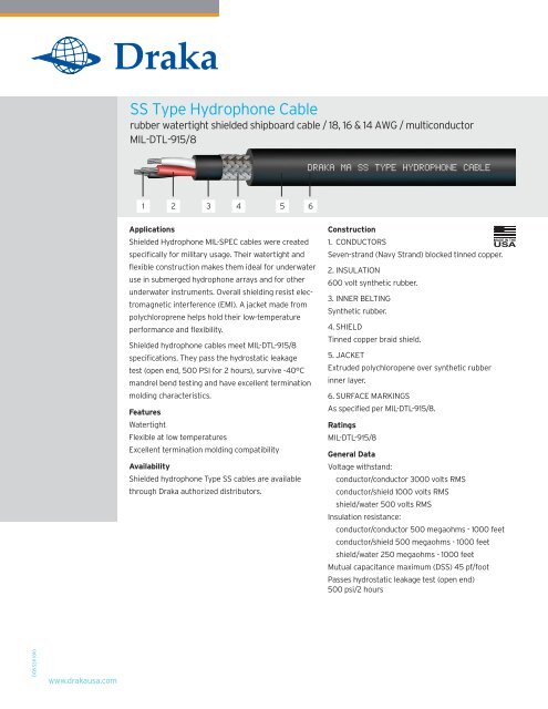 SS Type Hydrophone Cable - Prysmian Cables and Systems