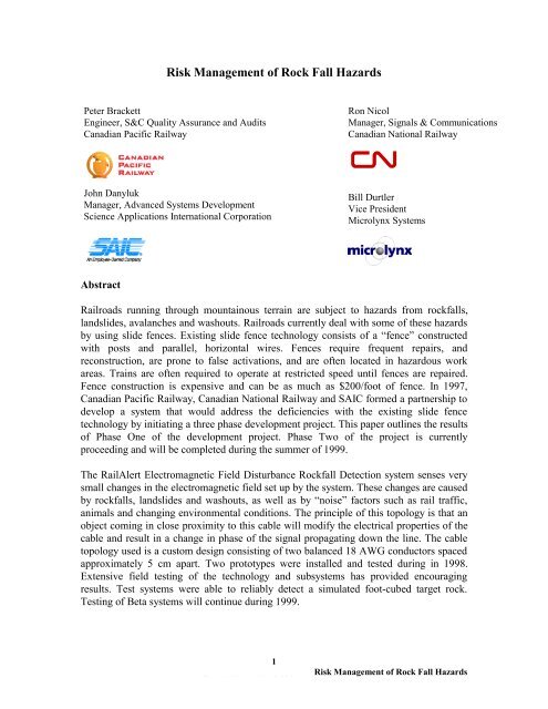 Risk Management of Rock Fall Hazards - AREMA