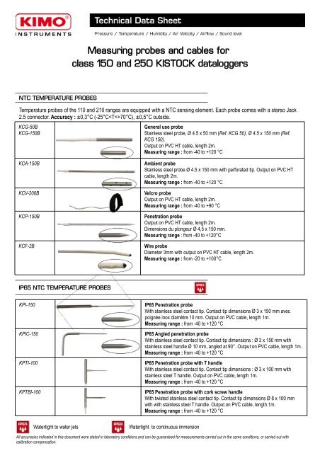Measuring probes and cables for class 150 and 250 ... - Kimo Canada