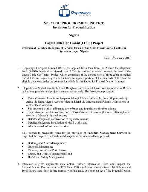 Lagos Cable Car Transit LCCT Project - African Development Bank