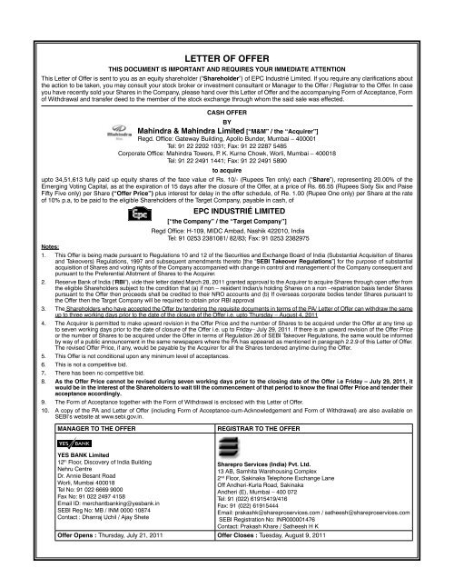 Letter of Offer - PDF - Securities and Exchange Board of India