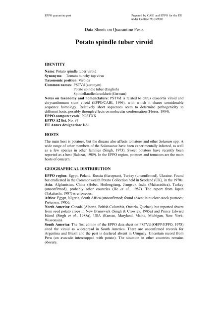 Potato spindle tuber viroid - EPPO
