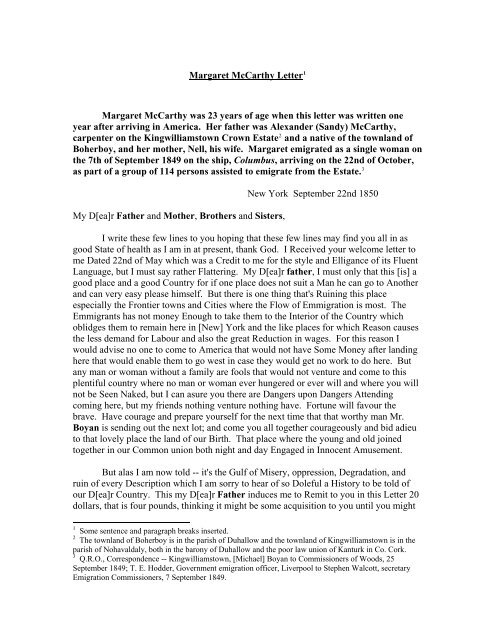 Margaret McCarthy Letter