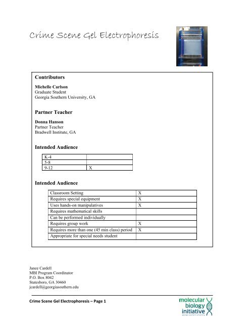 Crime Scene Gel Electrophoresis - College of Science and ...