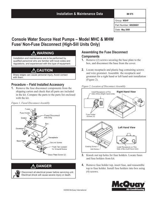 Console Water Source Heat Pumps - McQuay International