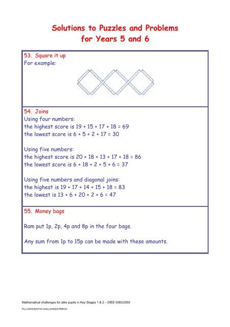Solutions to Puzzles and Problems for Years 5 and 6 - Suffolk Maths