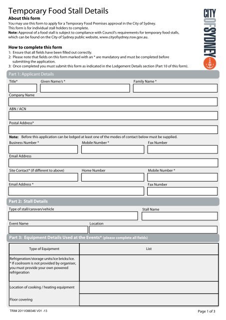 Temporary food stall application form - City of Sydney