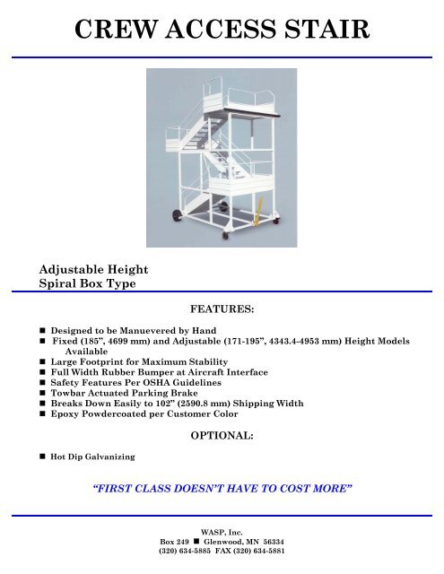 Crew Stairs Adjustable Height - WASP Inc.