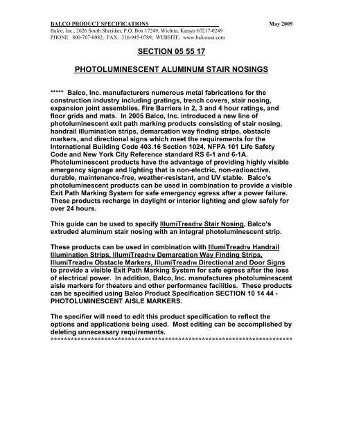 IllumiTread Photoluminescent Stair Nosing Guide ... - Balco, Inc.