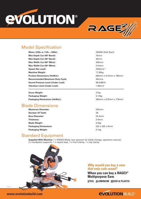 Specification - Evolution Power Tools