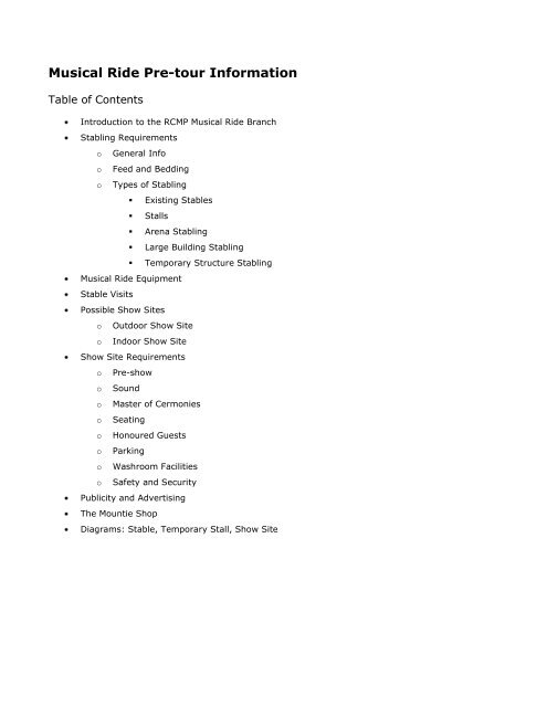 Musical Ride Pre-tour Information