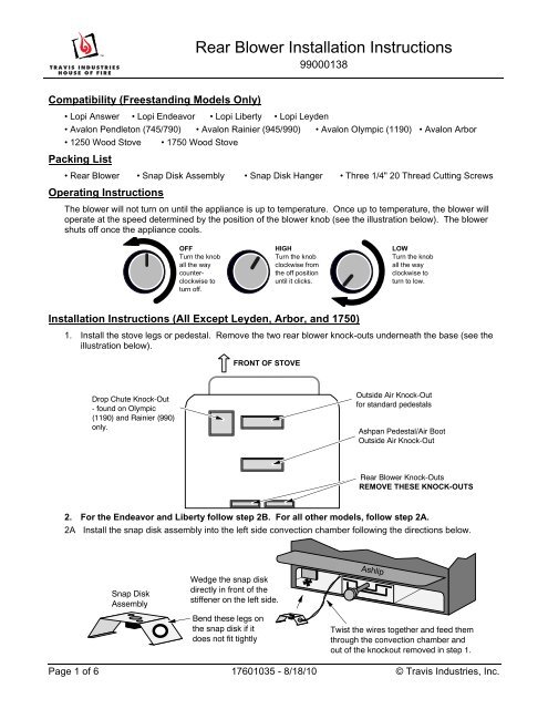 Rear Blower Installation Instructions - Avalon