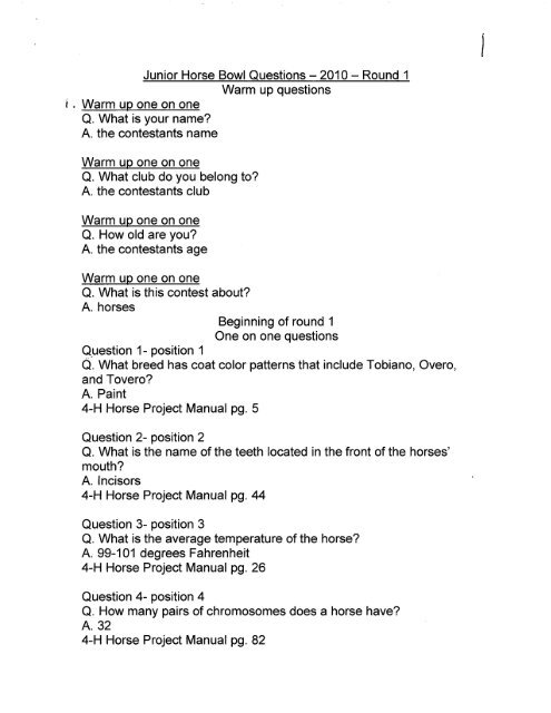 Junior Horse Bowl Questions - Spokane County Extension