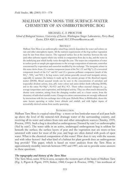 malham tarn moss - Field Studies Council