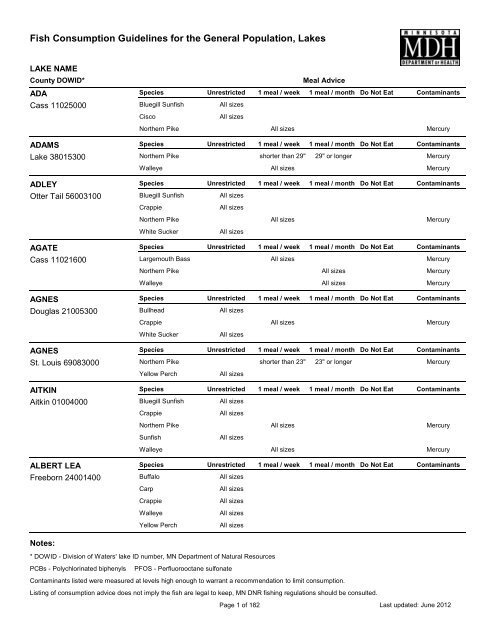 General Population Fish Consumption Guidelines - Minnesota ...