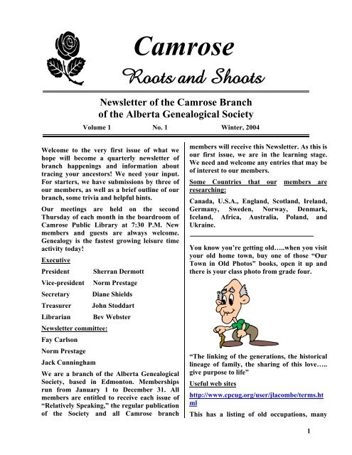 Camrose Rose and Shoots, - Camrose - Alberta Genealogical Society