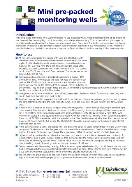 Mini pre-packed monitoring wells - Eijkelkamp Agrisearch Equipment