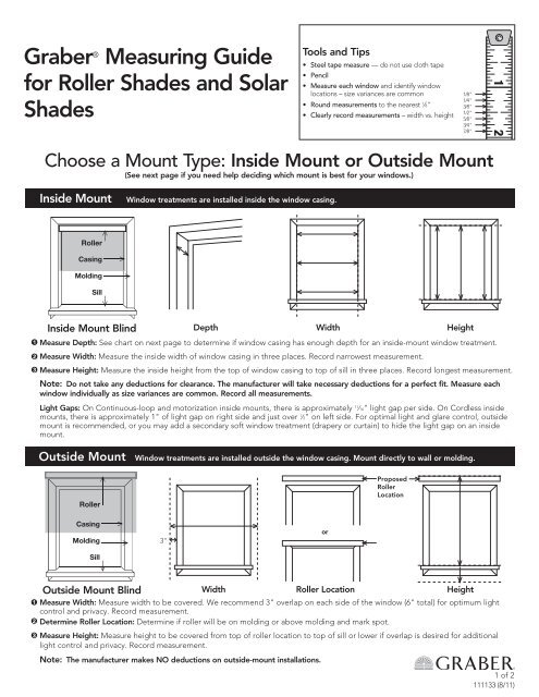 Graber® Measuring Guide for Roller Shades and Solar Shades