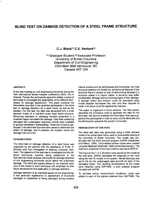 blind test on damage detection of a steel frame structure
