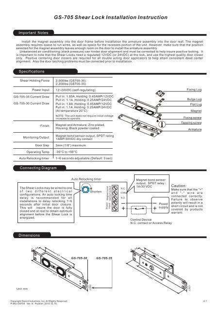 GS-705 Shear Lock Installation Instruction + + - GEM,Gianni ...
