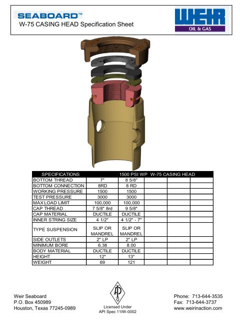 W-75 CASING HEAD Specification Sheet - Weir in Action