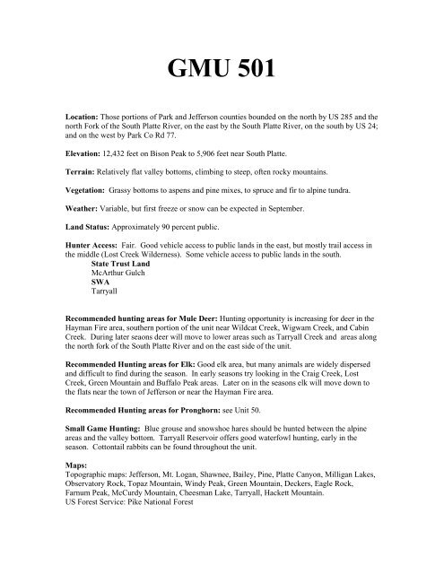 Colorado Division Of Wildlife Gmu Map