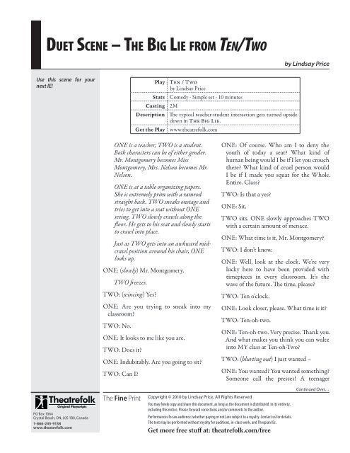 DUET SCENE – THE BIG LIE FROM Ten/Two - Theatrefolk