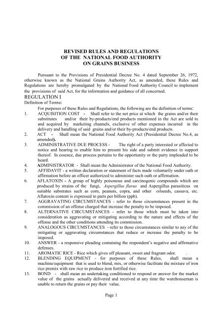 Revised rules and regulations of the national food - nfa.gov.ph