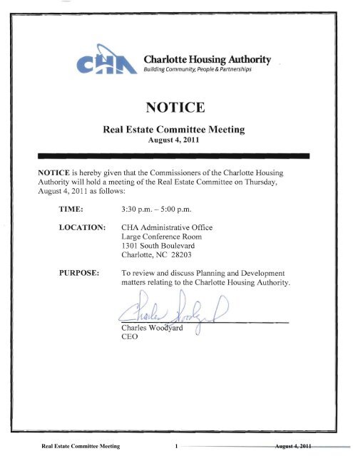 Real Estate Committee Meeting Packet - Charlotte Housing Authority