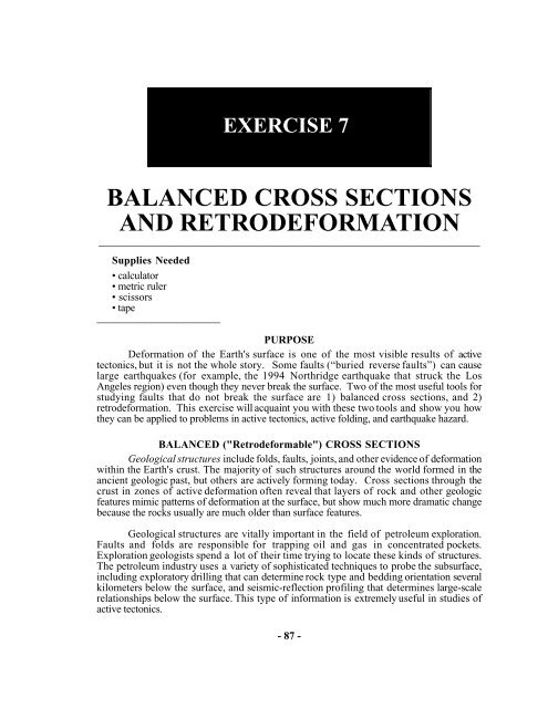 Exercise 7. Balanced cross sections and retrodeformation - Geology