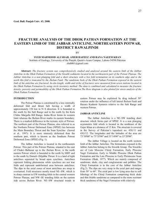 Fracture analysis of the Dhok Pathan Formation at - University of the ...