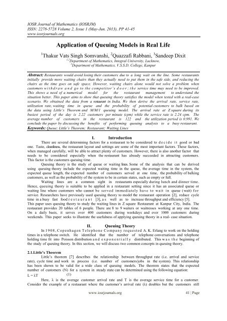 Application of Queuing Models in Real Life