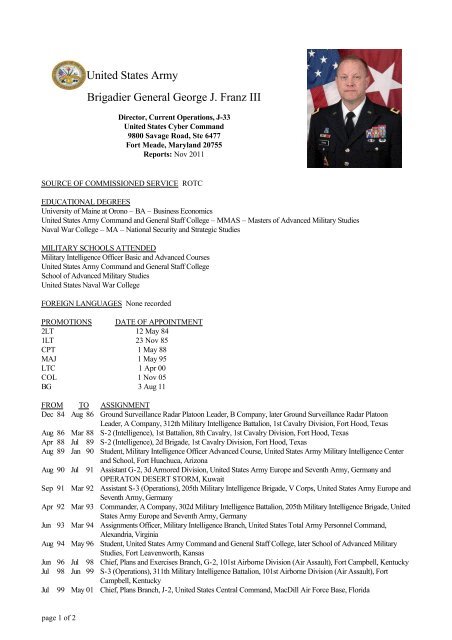 Brigadier General George J. Franz III United States Army - afcea