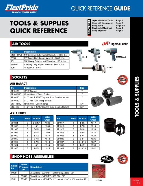 Tools & Supplies Quick Reference Sales Guide - FleetPride