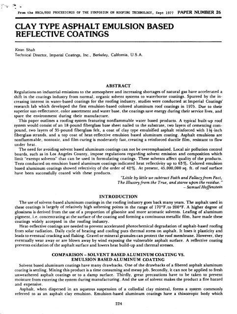 CLAY TYPE ASPHALT EMULSION BASED REFLECTIVE COATINGS