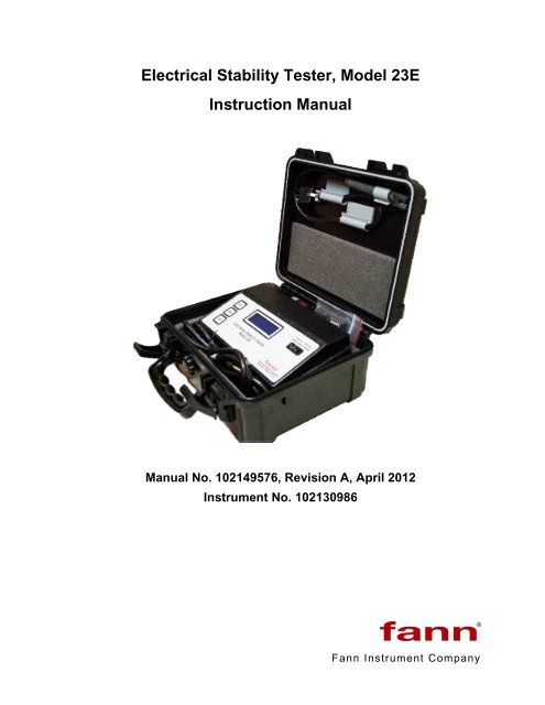 Electrical Stability Tester, Model 23E Instruction Manual - Fann ...