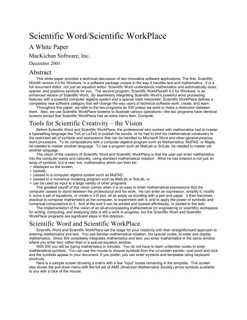 Scientific Word/Scientific WorkPlace - MacKichan Software, Inc.