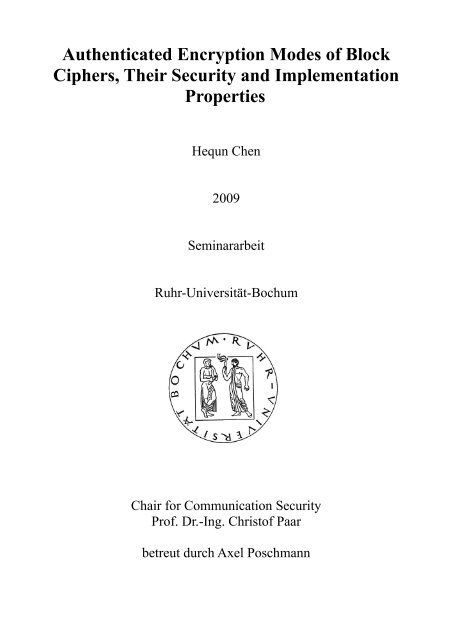 Authenticated Encryption Modes Of Block Ciphers Their Security