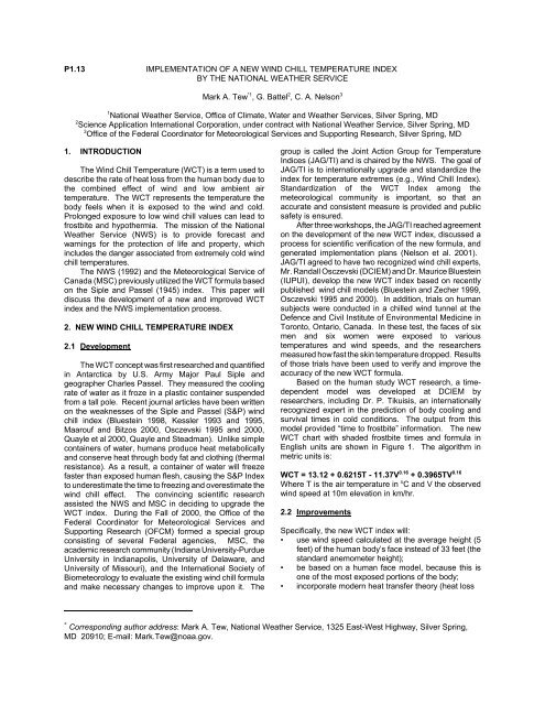 P1. 13 IMPLEMENTATION OF A NEW WIND CHILL ...