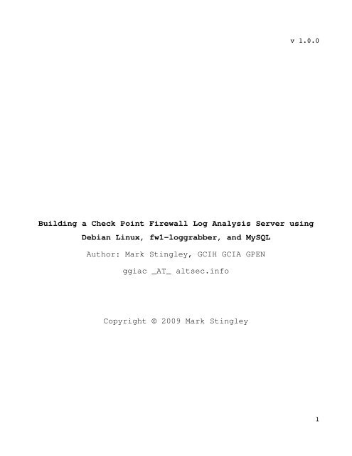 Check Point Firewall Loggrabber Setup Detailed - AltSec