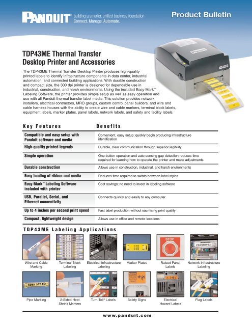 D-IDCB69--WW-ENG (TDP43ME Thermal Transfer Printer ... - Panduit