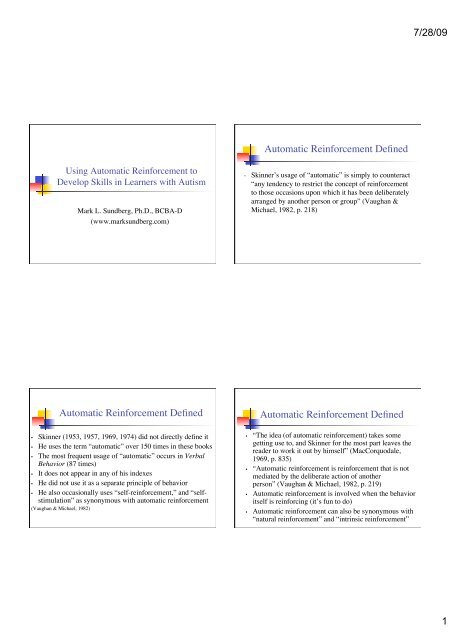 Automatic Reinforcement Defined - Outreach