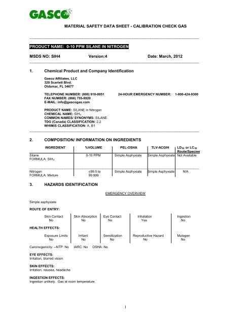 Silane in Nitrogen MSDS - Gasco Affiliates llc