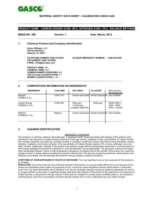 material safety data sheet - calibration check gas - Gasco Affiliates llc