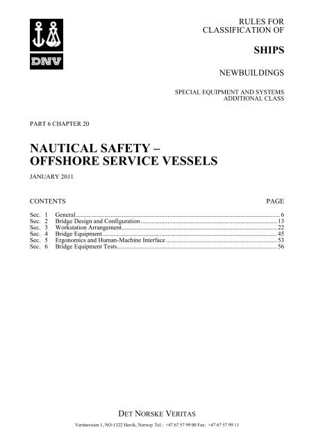 Ship rules Pt.6 Ch.20 - Nautical Safety - Offshore Service Vessels
