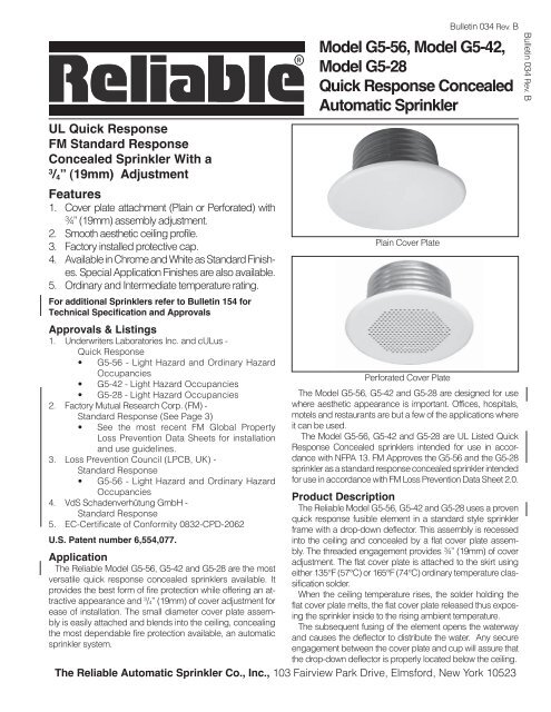 Bulletin 034 - Reliable Automatic Sprinkler Co.