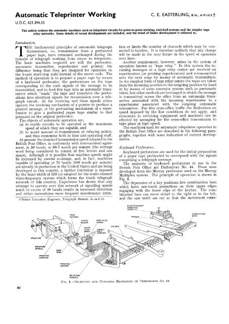 Automatic Teleprinter Working - POEEJ Vol 47 July 1954 - Sam Hallas
