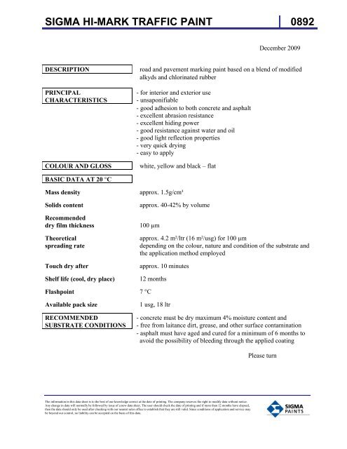 SIGMA HI-MARK TRAFFIC PAINT 0892 - SIGMA PAINTS