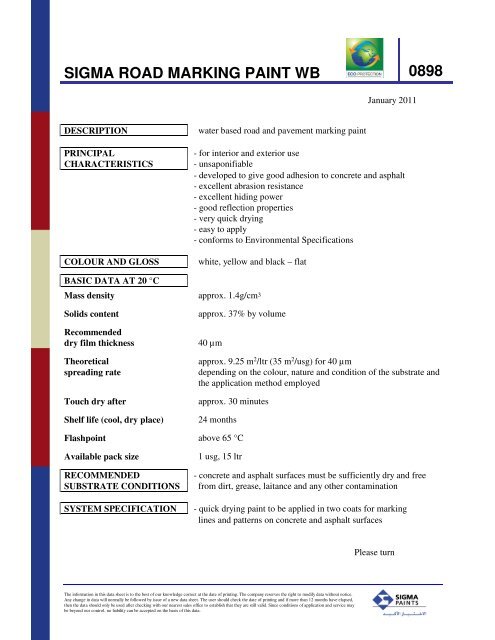 SIGMA ROAD MARKING PAINT WB 0898 - SIGMA PAINTS